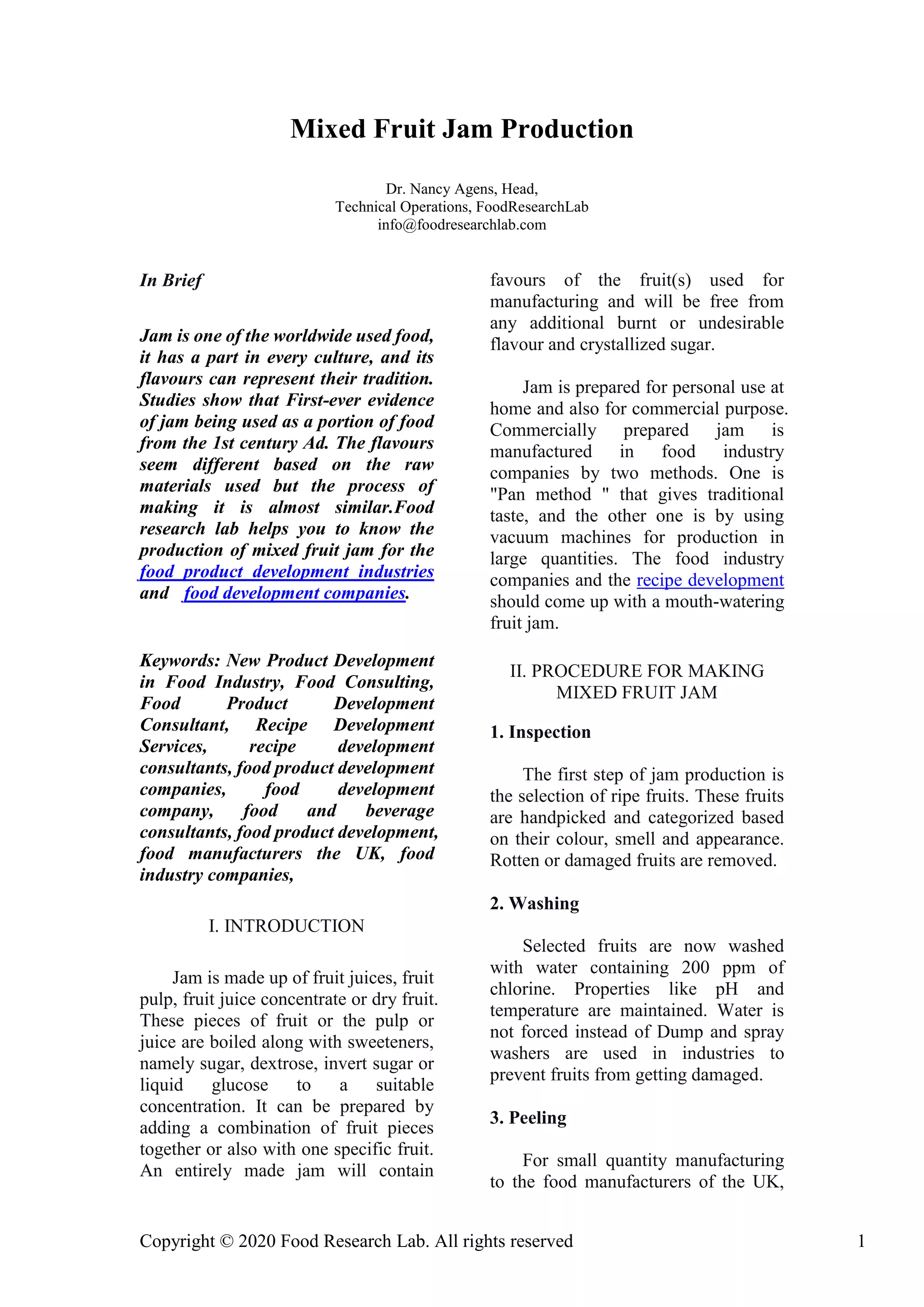 Mixed fruit jam process foodresearchlab | PDF