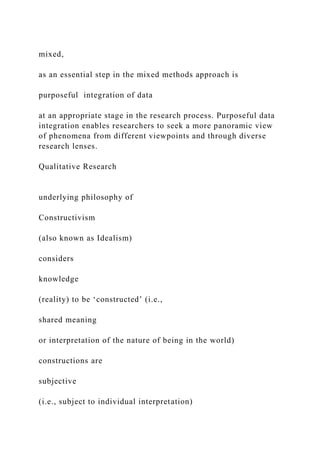 Mixed methods research is viewed as thethird methodological .docx | Science
