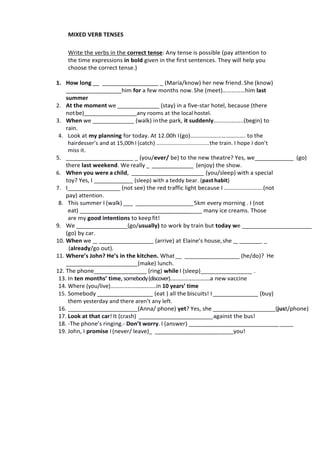 MIXED VERB TENSES MIXED VERB TENSES MIXED VERB TENSES | PDF
