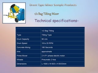 Concrete Mixers - Types, Suitability & Specifications | PPTX