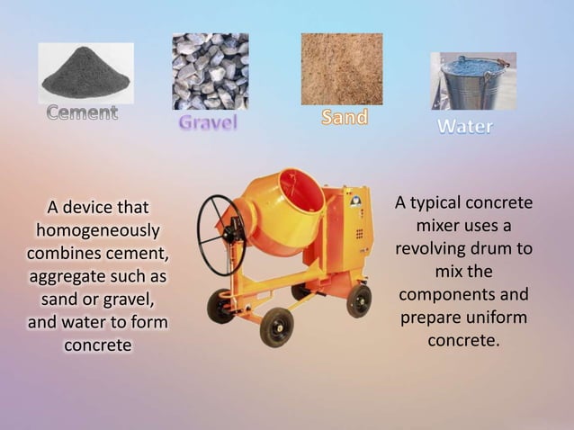 Concrete Mixers - Types, Suitability & Specifications | PPTX | Home Appliances | Home & Garden
