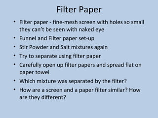 Mixtures and solutions Investigation 1-1 | PPT