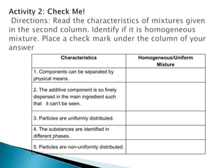 Mixtures and their characteristics | PPTX