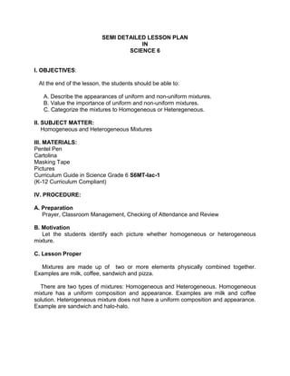 Types of Mixture: Homogeneous and Heterogeneous | DOCX