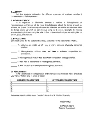 Types of Mixture: Homogeneous and Heterogeneous | DOCX