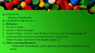 Mixtures introduction | PPTX