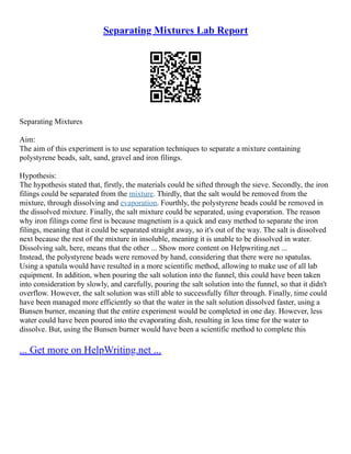 Mixtures Lab Report | PDF