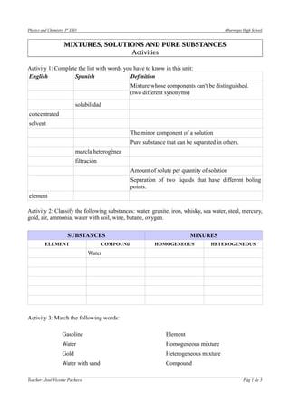 Mixures solution and pure substances activities | PDF | Chemistry | Science