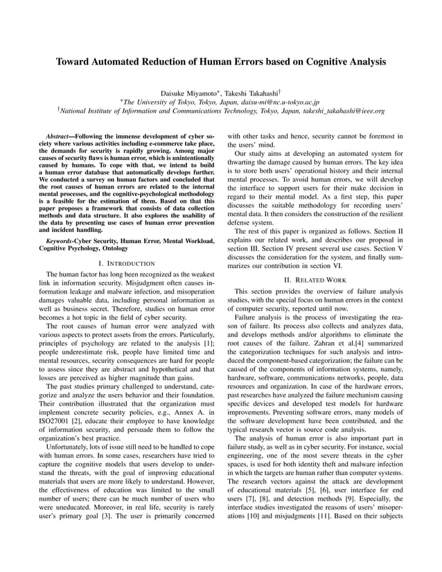 Toward Automated Reduction of Human Errors based on Cognitive Analysis | PDF