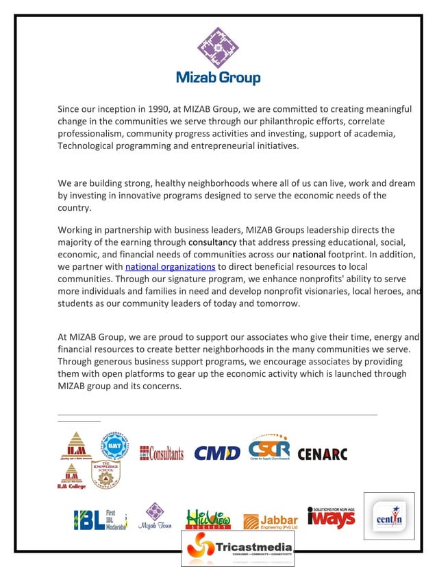 Mizab Group 1 Pager Intro | PDF
