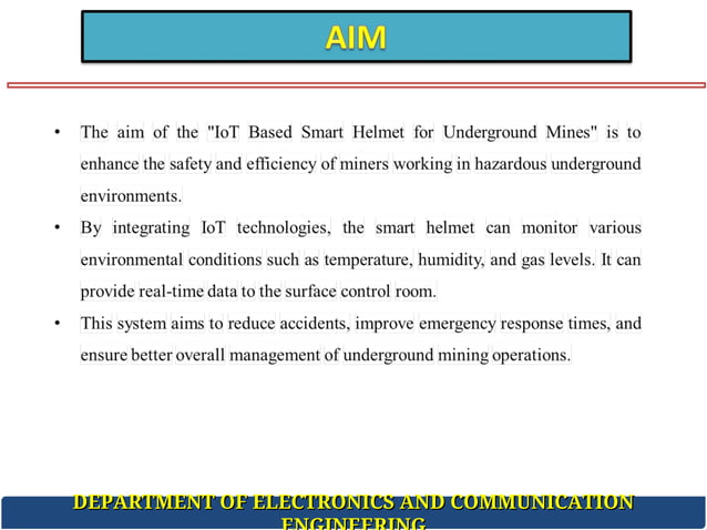 IOT Smart Helmet for Underground Mines using ESP32 | PPT | Internet | Computing