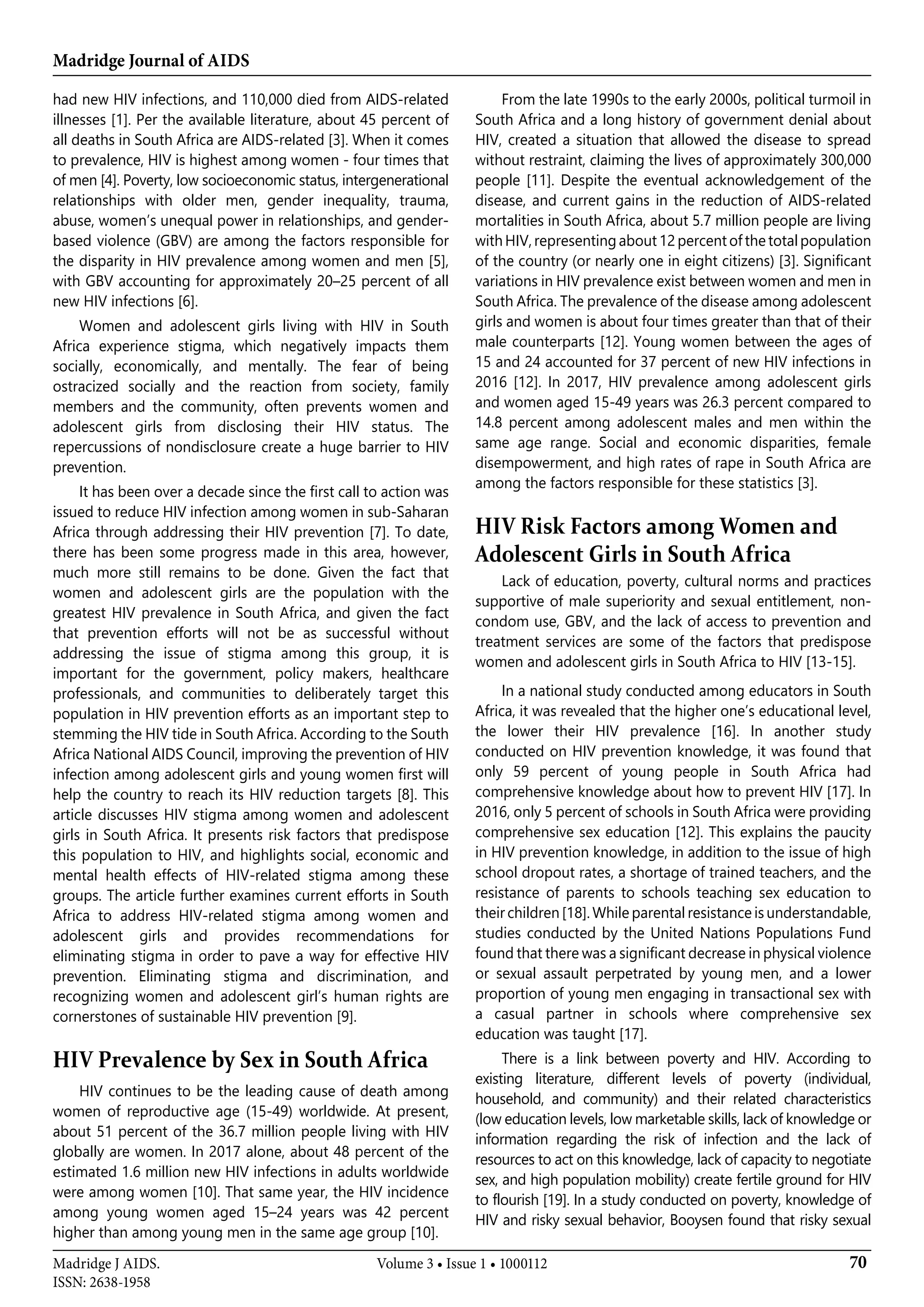 HIV Stigma among Women and Adolescent Girls in South Africa: Removing ...