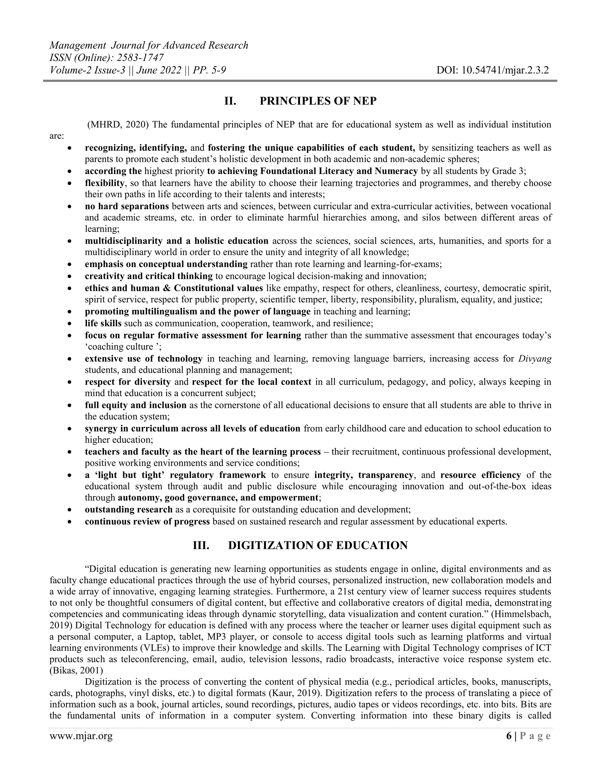 Encumbrances in Digitization of Education: A Schema of NEP | PDF