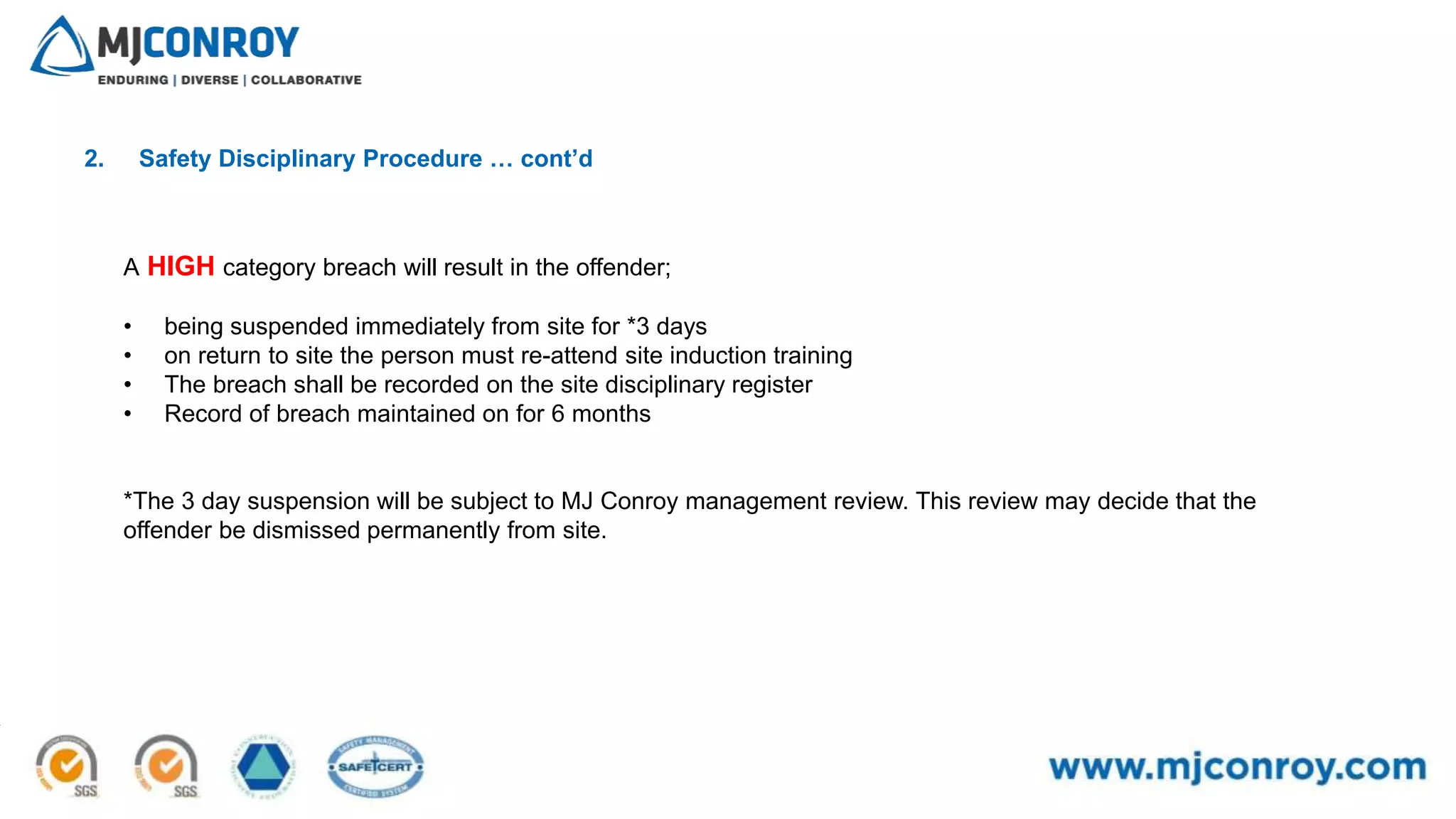 MJ Conroy site management training discipline & enforcement | PPT
