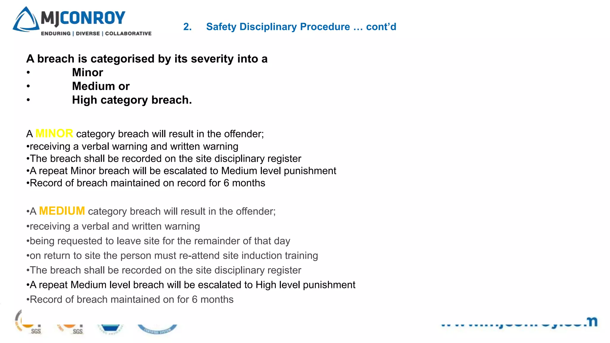 MJ Conroy site management training discipline & enforcement | PPT