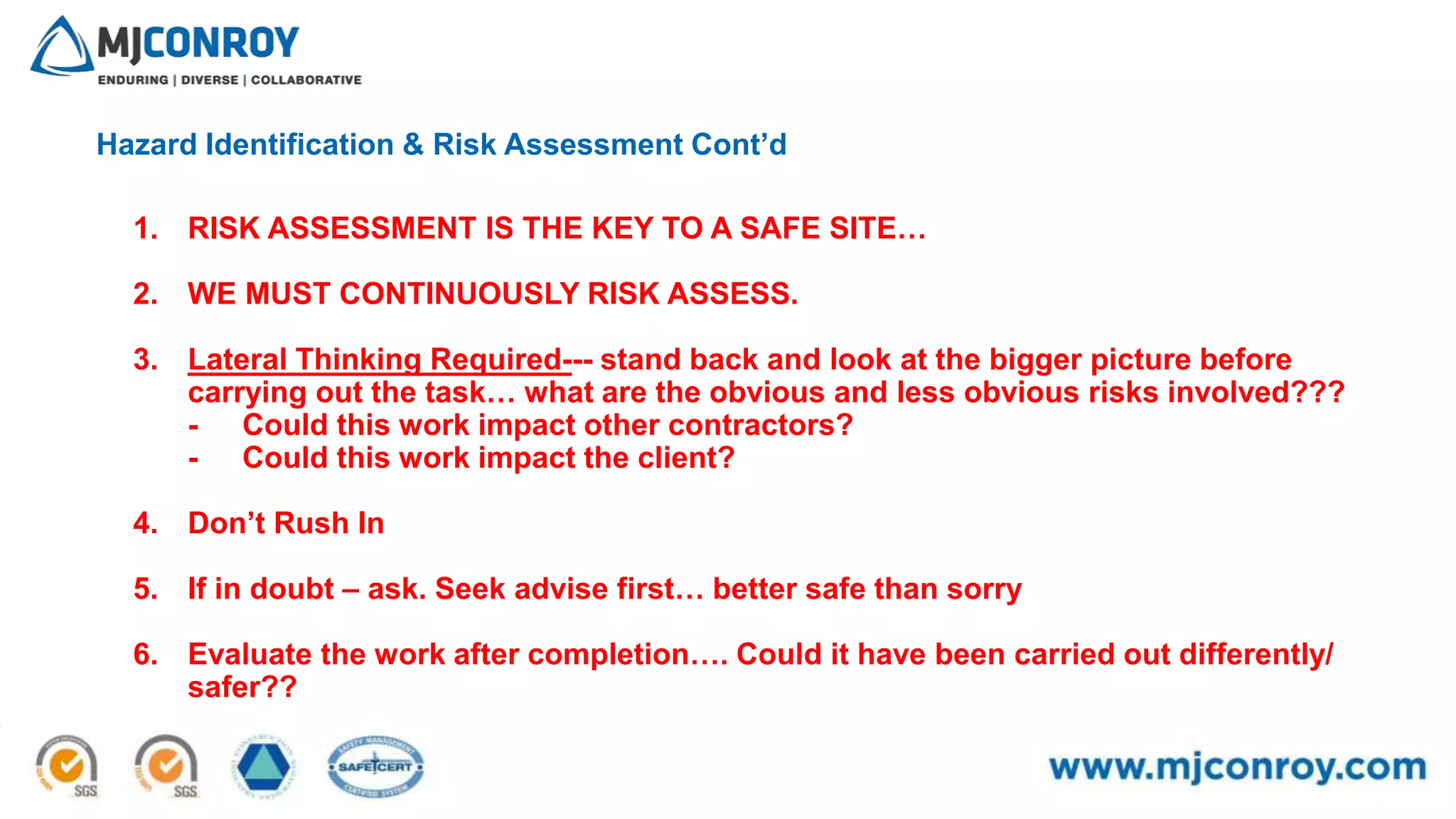 MJ Conroy site management training hazard identification & risk ...