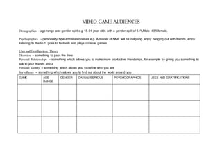 Video games audience analysis handout | DOCX
