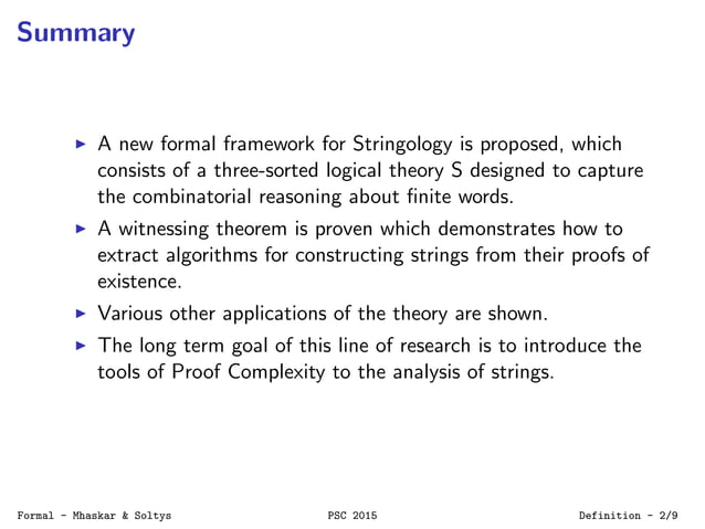 A formal framework for Stringology | PPT