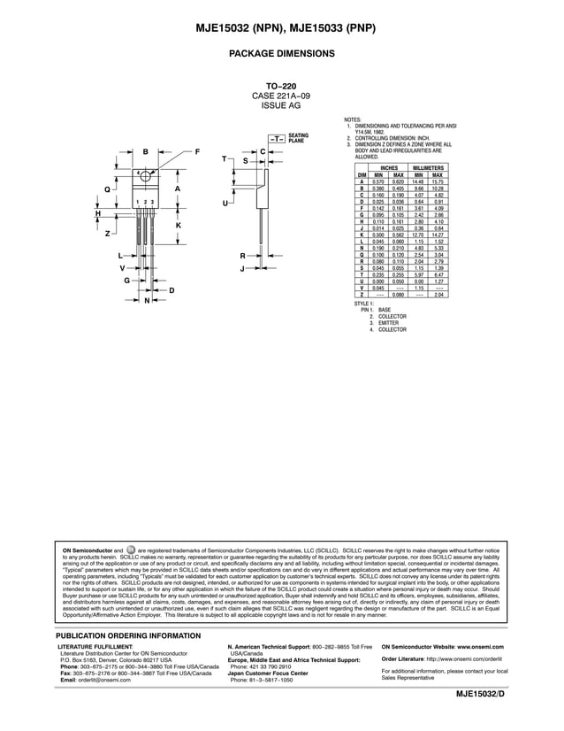 Original Transistor NPN MJE15032 MJE15032G 15032 TO-220 8A 250V New ON ...