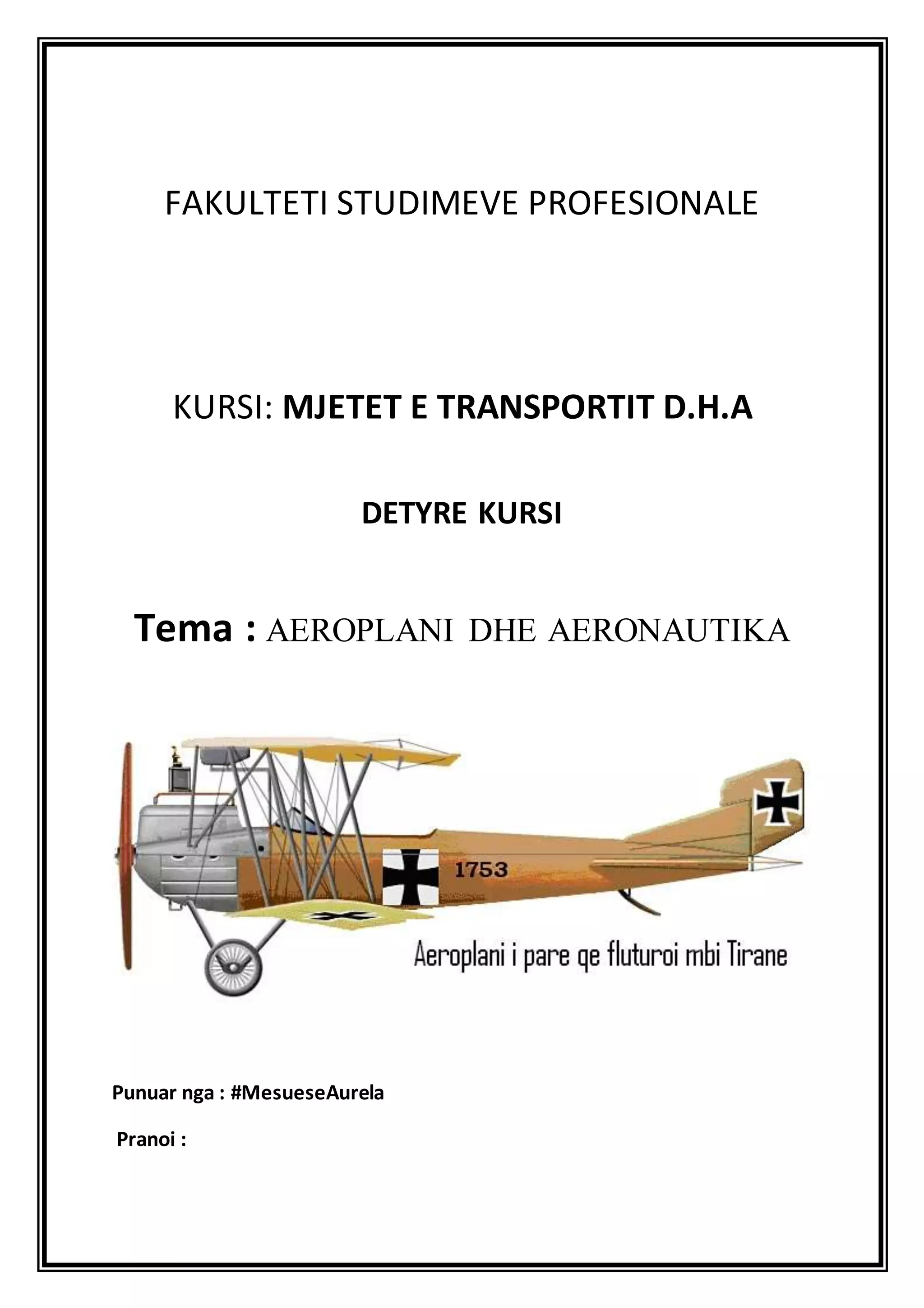 AEROPLANI DHE AERONAUTIKA | DOCX