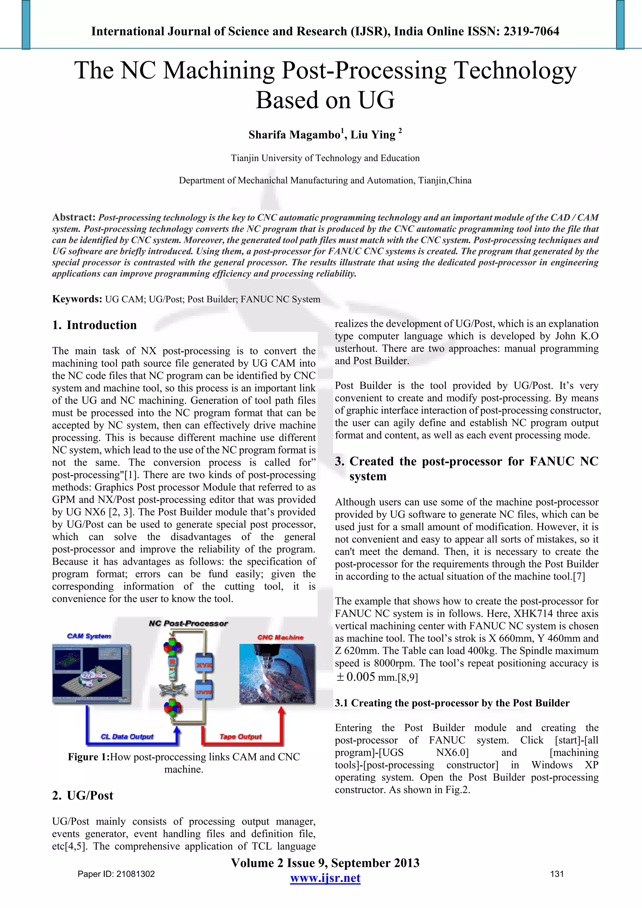 The Nc Machining Post Processing Technology Based On Ug Pdf Computing Technology And Computing