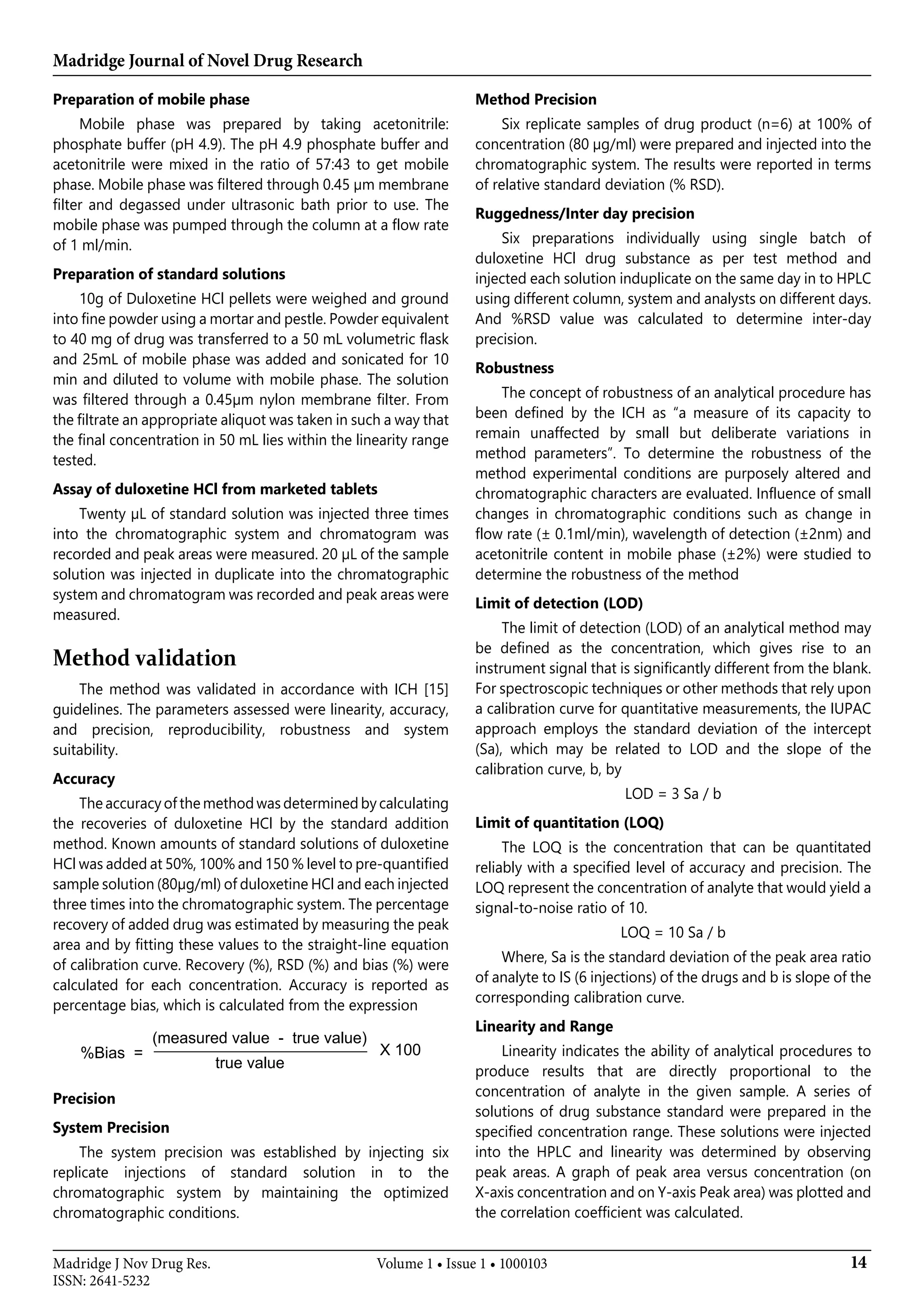 Validation of Assay Indicating Method Development of Duloxetine HCl in ...