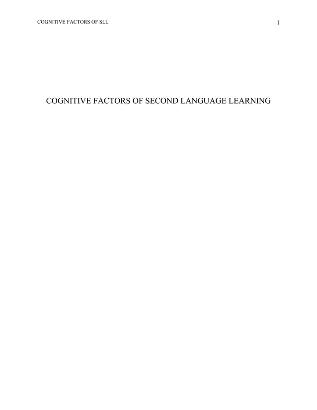 COGNITIVE FACTORS OF SECOND LANGUAGE LEARNING | PDF