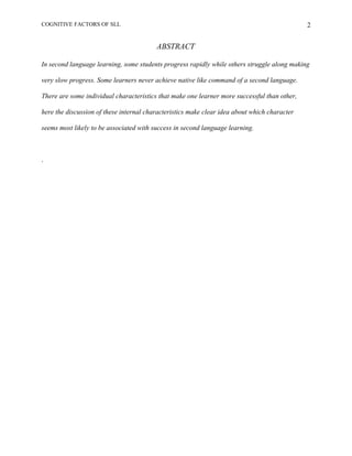 COGNITIVE FACTORS OF SECOND LANGUAGE LEARNING | DOC