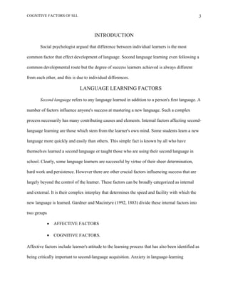 COGNITIVE FACTORS OF SECOND LANGUAGE LEARNING | DOC