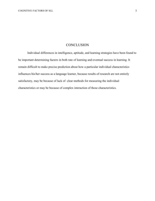 COGNITIVE FACTORS OF SECOND LANGUAGE LEARNING | DOC