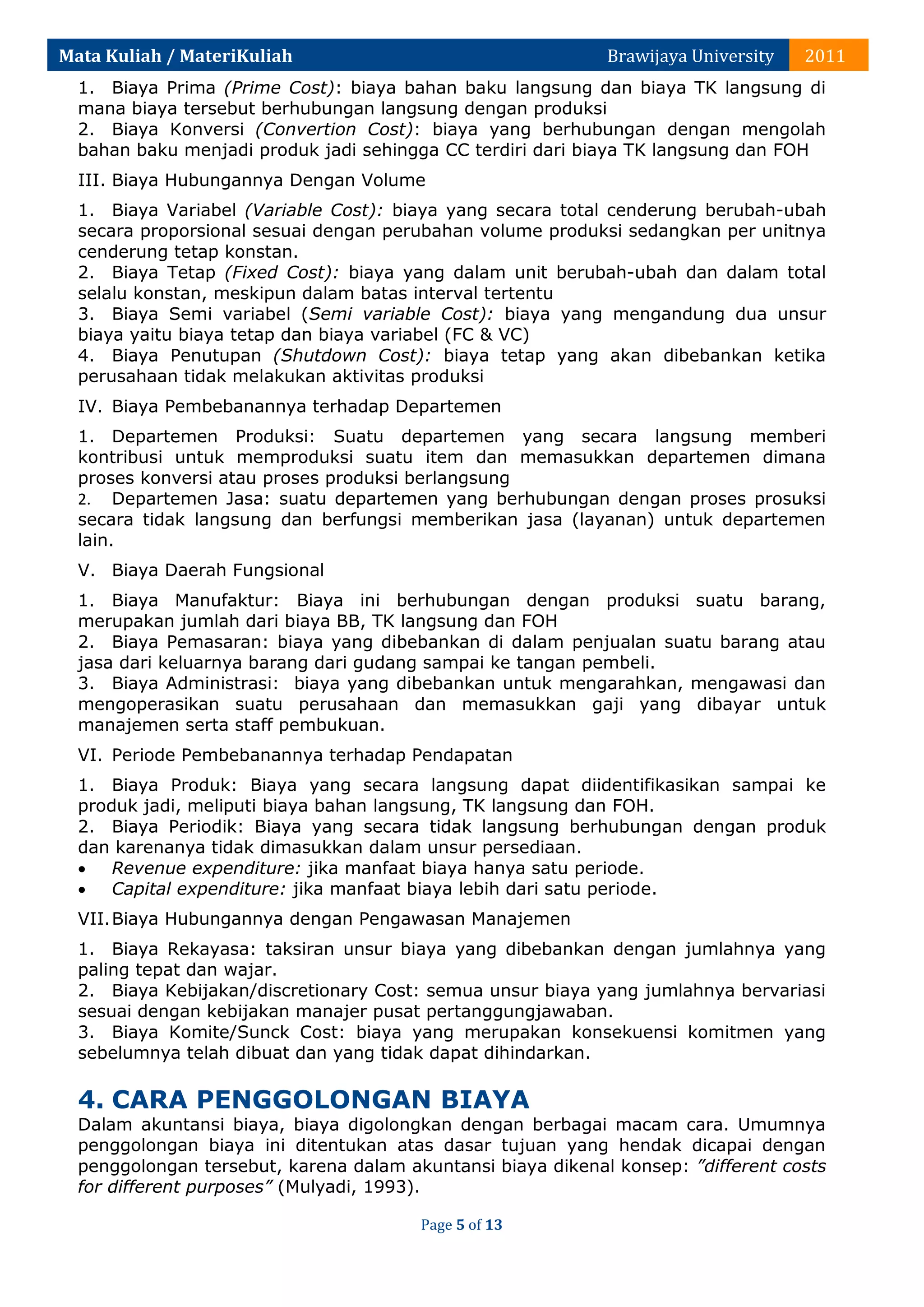 KLASIFIKASI BIAYA | PDF
