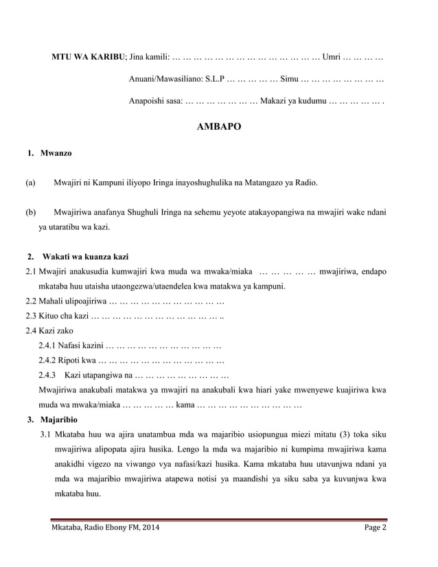 Mkataba wa ajira | DOCX