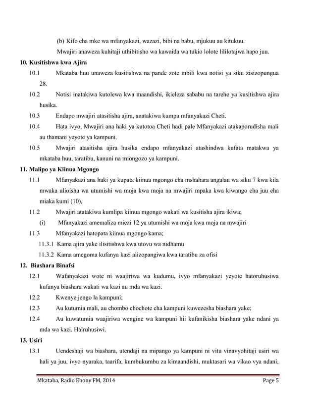 Mkataba wa ajira | DOCX