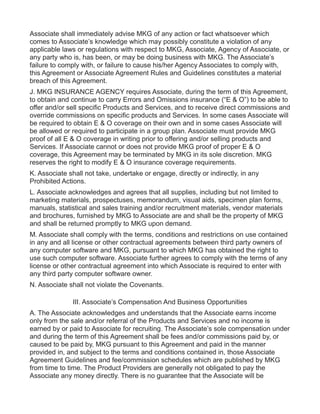 MKG Insurance Sample Associate Agreement-Vesting Milestone | PDF