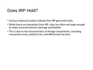 International Arbitrage and Interest Rate Parity (IRP) | PPT
