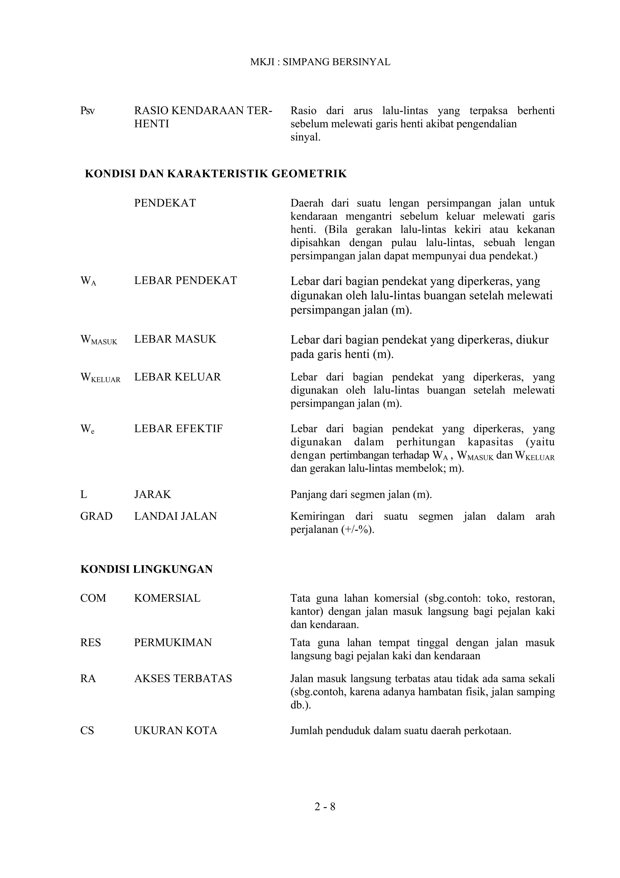 Manual Kapasitas Jalan Indonesia (MKJI) 1997 | PDF