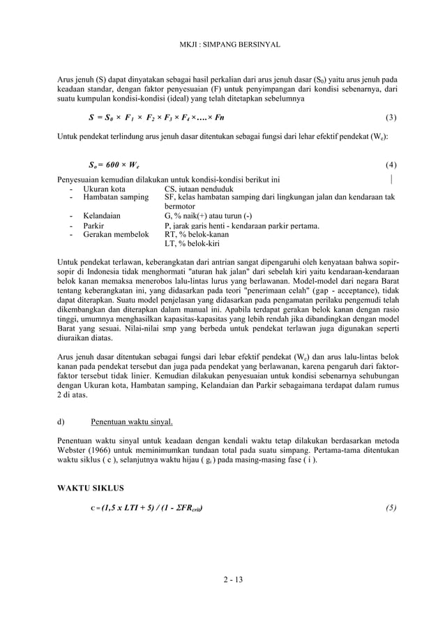 Manual Kapasitas Jalan Indonesia (MKJI) 1997 | PDF