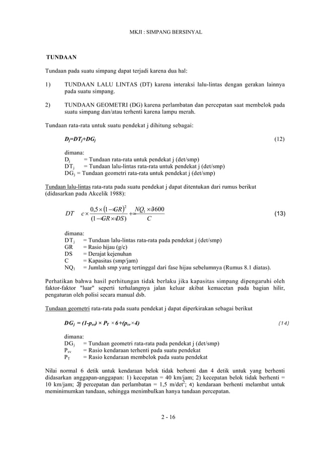 Manual Kapasitas Jalan Indonesia (MKJI) 1997 | PDF