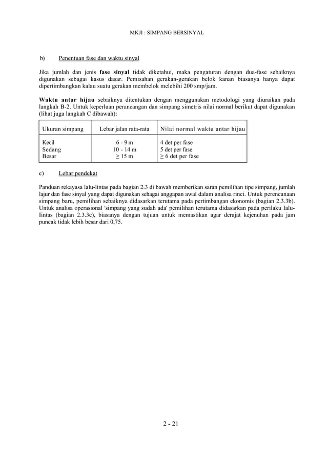 Manual Kapasitas Jalan Indonesia (MKJI) 1997 | PDF