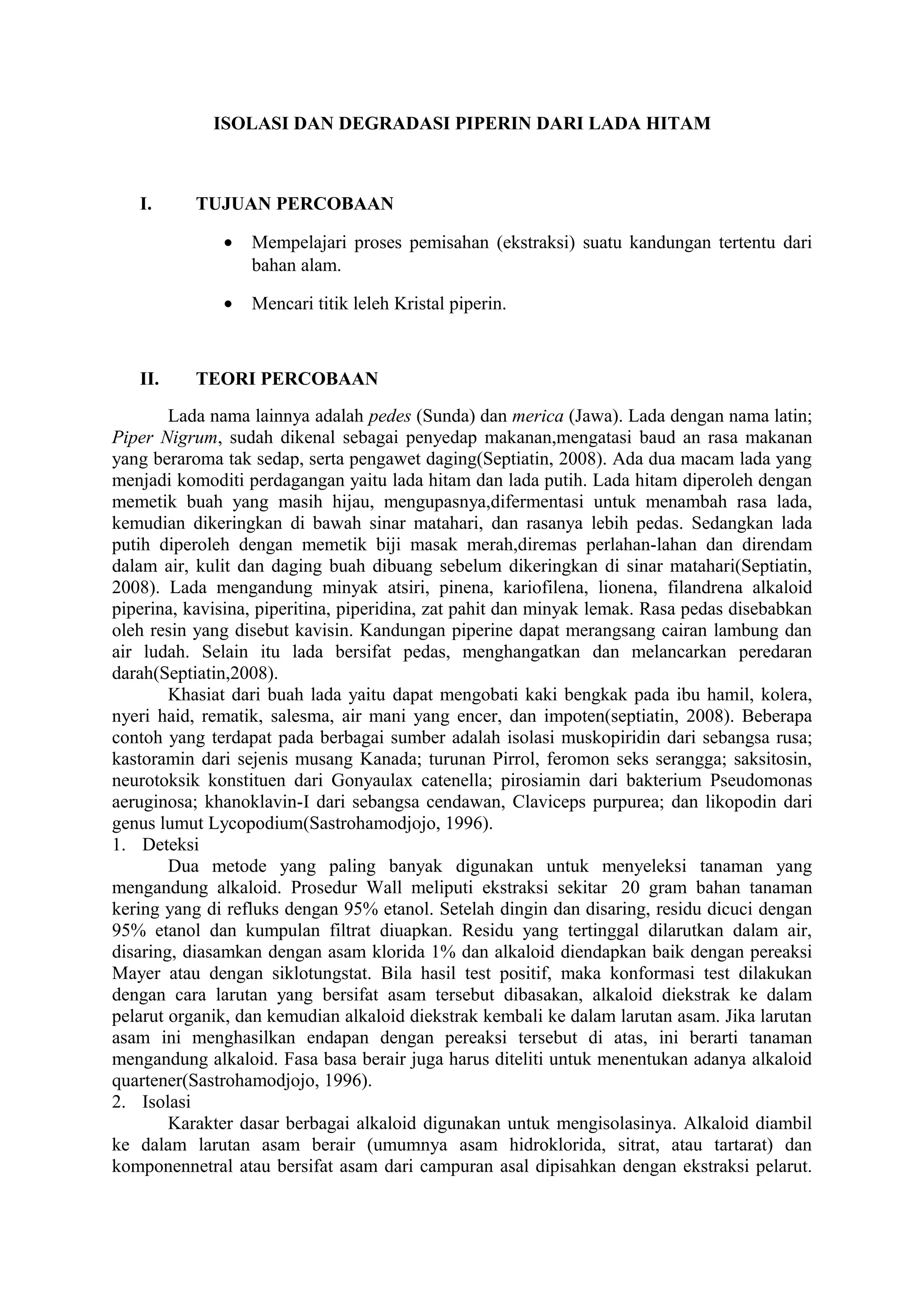 Mklah isolasi dan degradasi piperin dari lada hi ta m | PDF