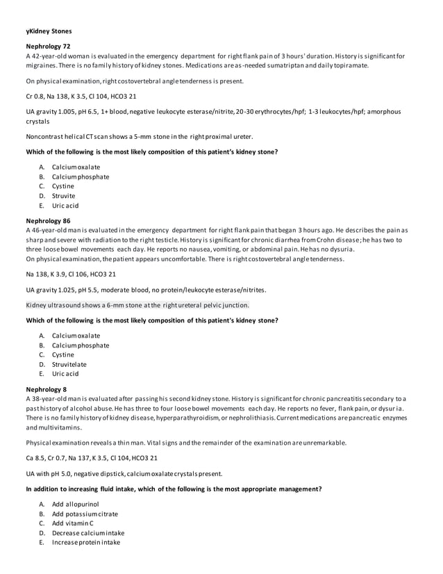 Mksap review 2 26-19 kidney stones | PDF