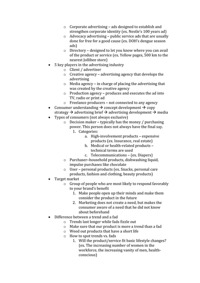 Mkt 121 advertising management notes (Albert Cuadrante) | DOCX