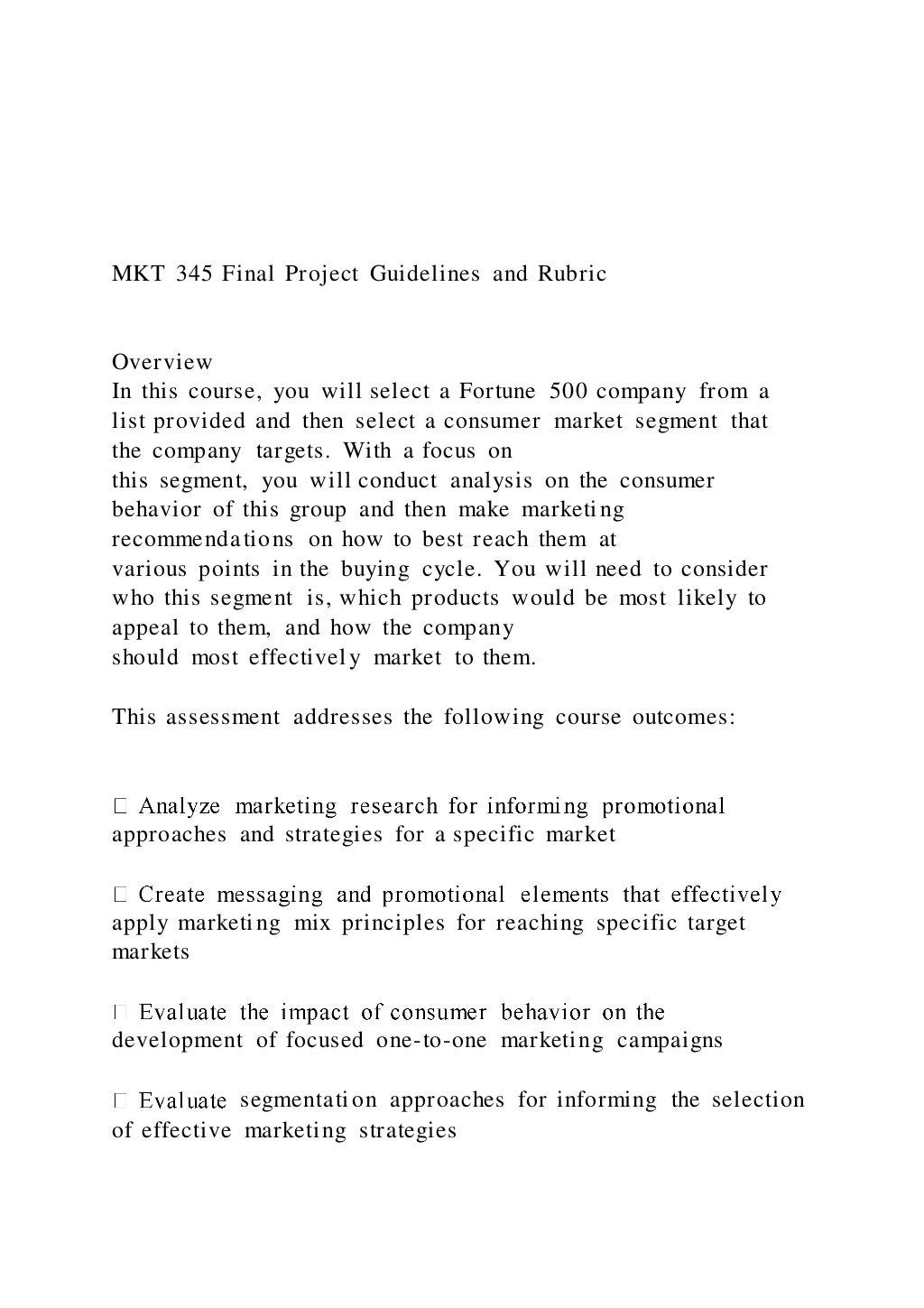 MKT 345 Final Project Guidelines and Rubric Overview | PDF