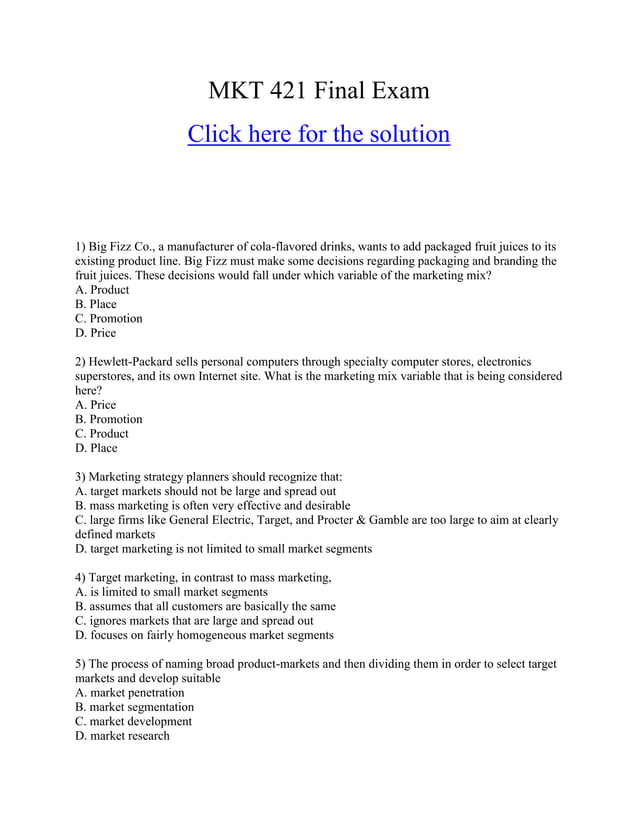 MKT 421 Final Exam | PDF