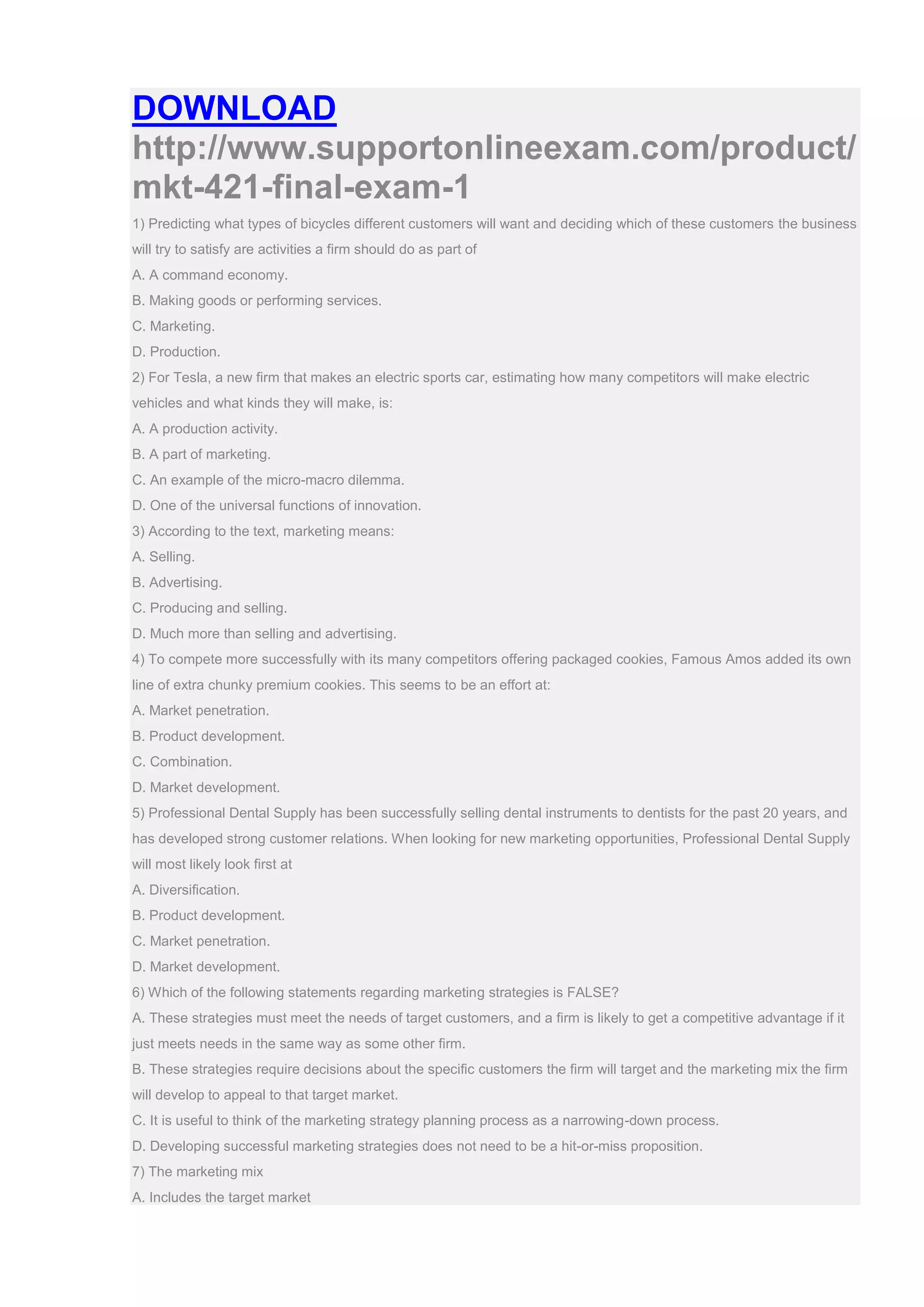 Mkt 421 final exam 1 | PDF