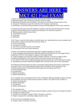 Mkt 421 final exam questions and correct answers 100% guaranteed# | DOCX