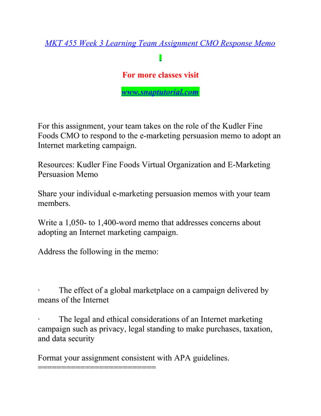 Mkt 455 Massive Success / snaptutorial.com | Marketing and Advertising | Business