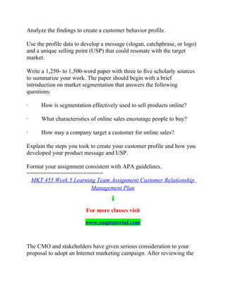 Mkt 455 Massive Success / snaptutorial.com | Marketing and Advertising | Business