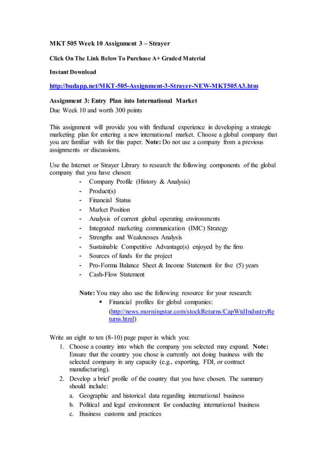 Mkt 505 week 10 assignment 3 – strayer | PDF