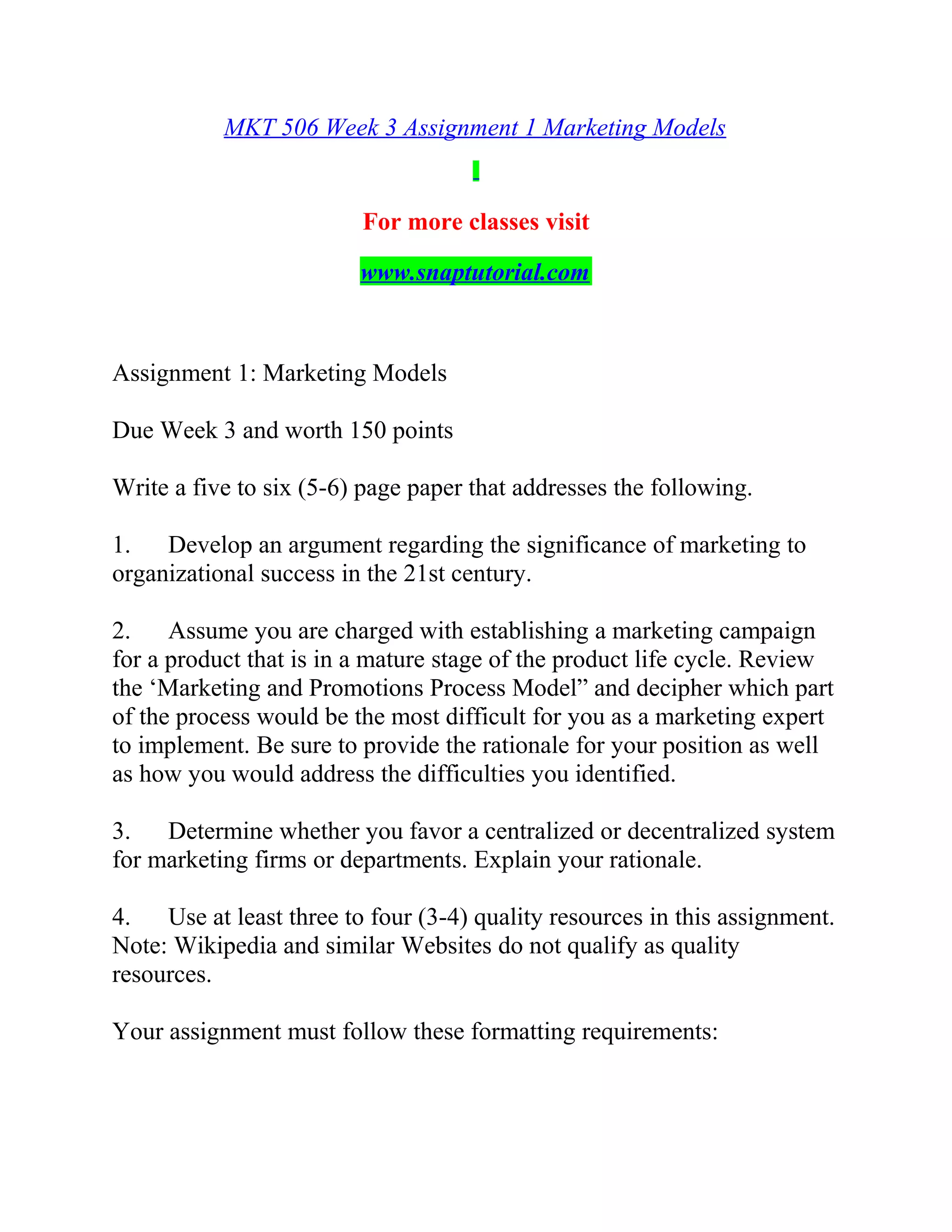 Mkt 506 Massive Success / snaptutorial.com